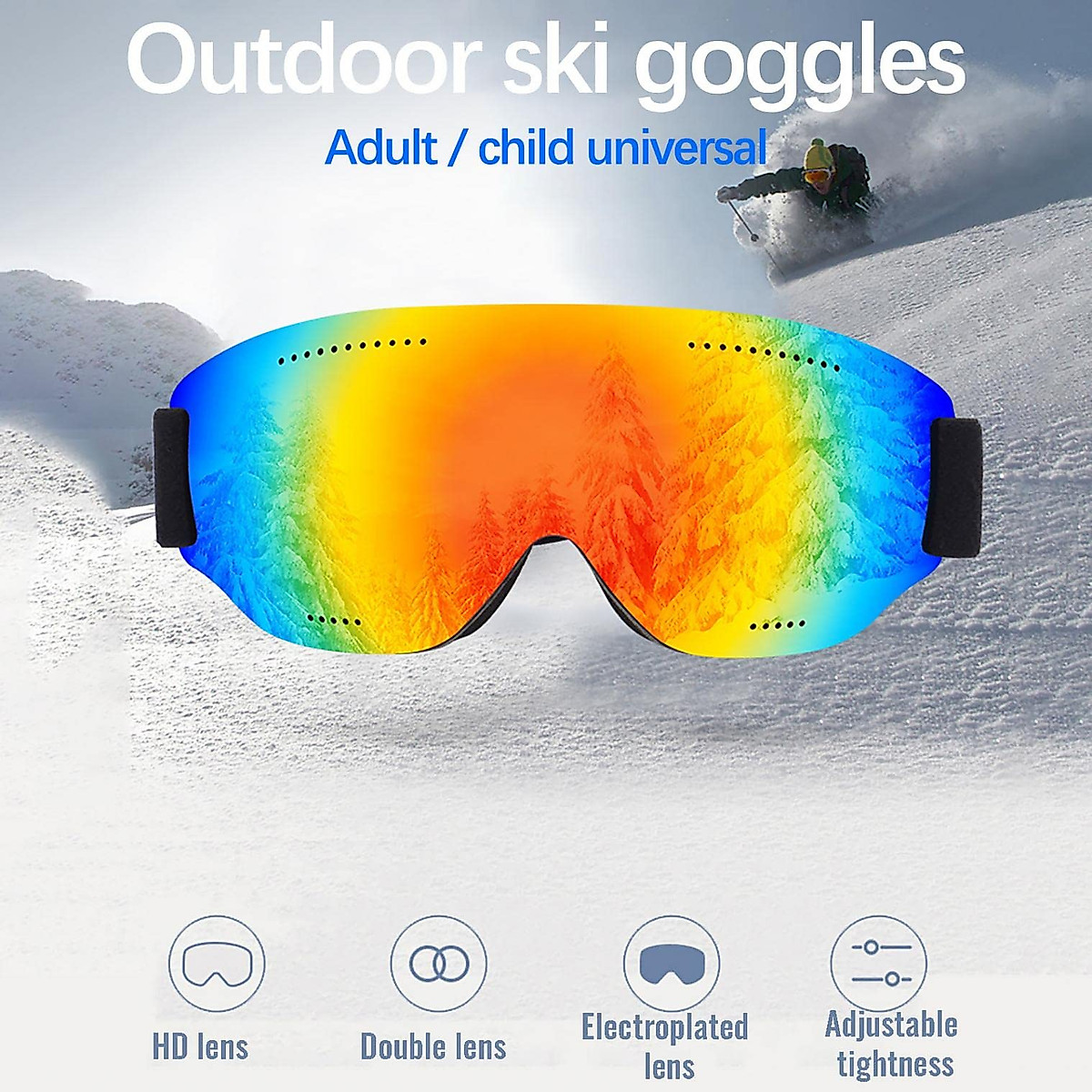 OSTF Ski Goggles Snow Sport Goggles, OTG Snowboard Goggles Anti Fog Snow Goggles for Women Men Youth UV Protection
