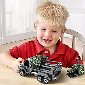 QMAN Military Vehicle Building Blocks Sets, WW2 Army Building Blocks Set WWII Toyswith 4 Soldiers Toys Gift for Boy Ages 6-12 Years(386 Pieces)