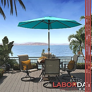 Grand patio 9 FT Enhanced Aluminum Patio Umbrella, UV Protected outdoor Umbrella with Auto Crank and Push Button Tilt, Blue