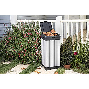 Keter Rockford Resin 38 Gallon Trash Can with Lid and Drip Tray for Easy Cleaning-Perfect for Patios, Kitchens, and Outdoor Entertaining, Grey
