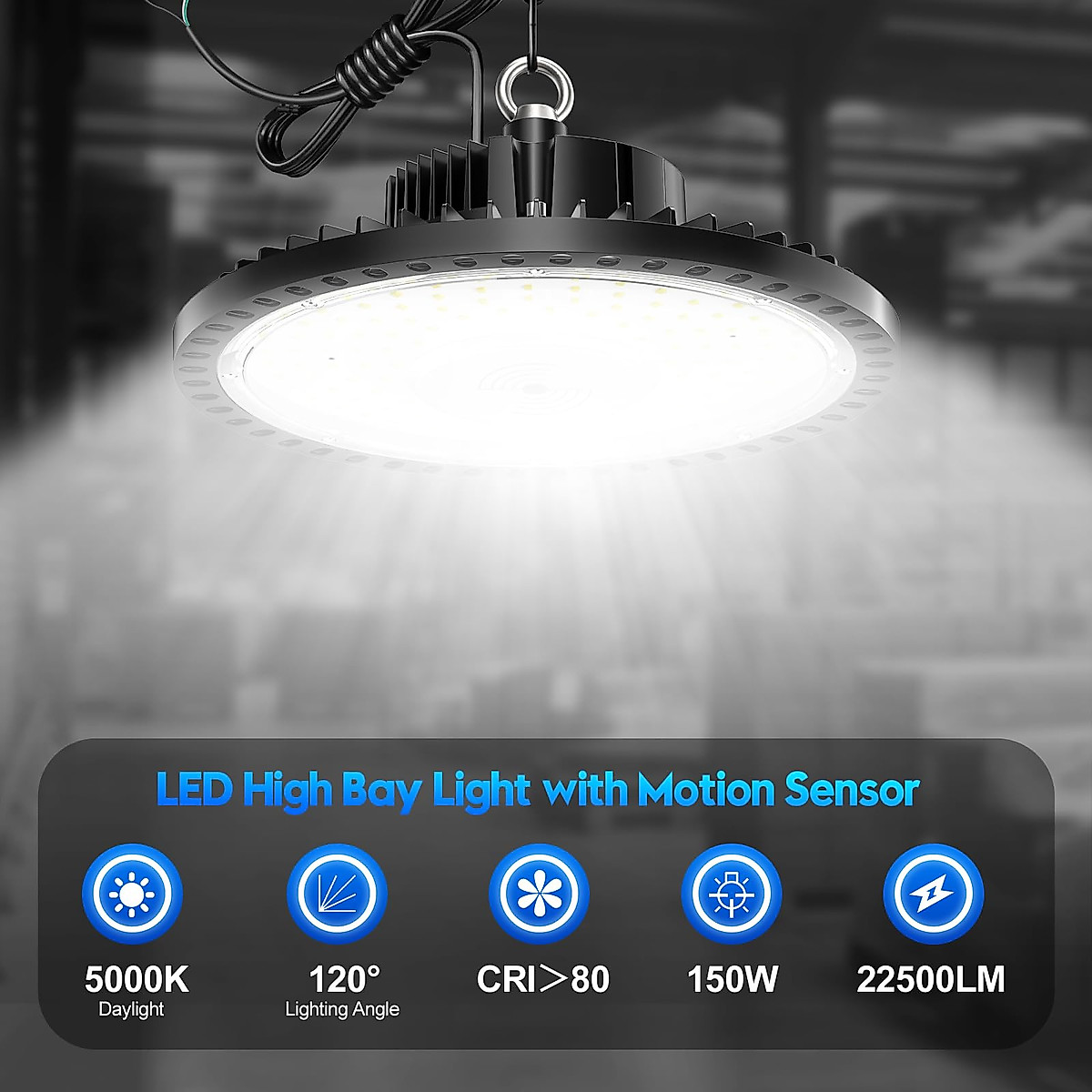 Sararoom 6Packs 150W UFO LED High Bay Light with Motion Sensor, 5000K LED Shop Light with Remote Control 3 Modes, 22500LM LED Work Shop Light with 2.5' Cable for Factories Garage Workshop