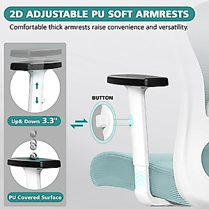 Primy Office Chair Ergonomic Computer Desk Chair, High Back Breathable Mesh Chair with Adjustable Lumbar Support 2D Armrests, Executive Rolling Swivel Comfy Task Chair with Wheels for Home Work Gaming