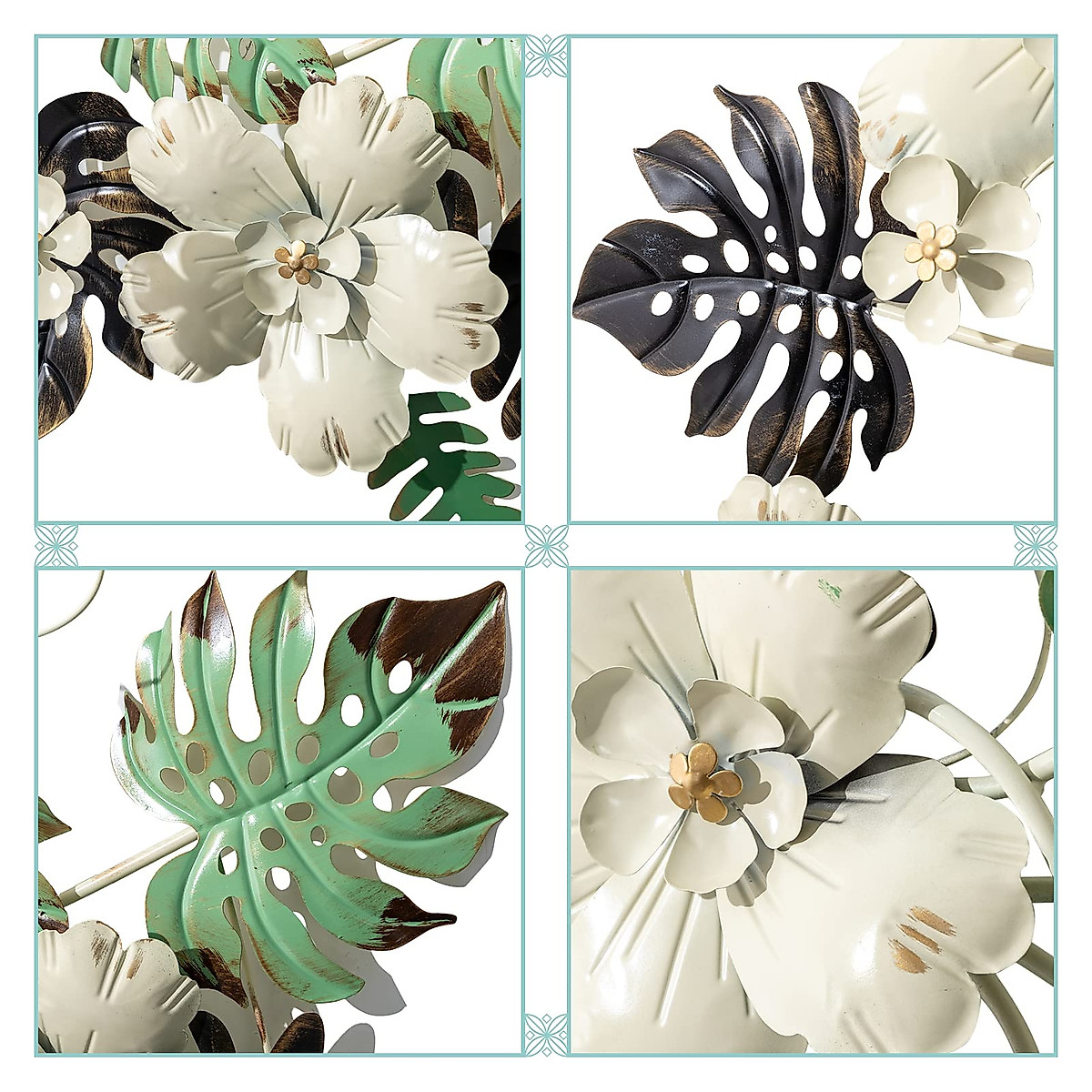 AcozyHom Leaves and Flowers Metal Wall Decor, 58"(L) x26(H), Large Plant Iron Wall Sculpture, Modern Abstract Wall Panel Art for Home, Hotel, Bar, Living Room Decoration, Green