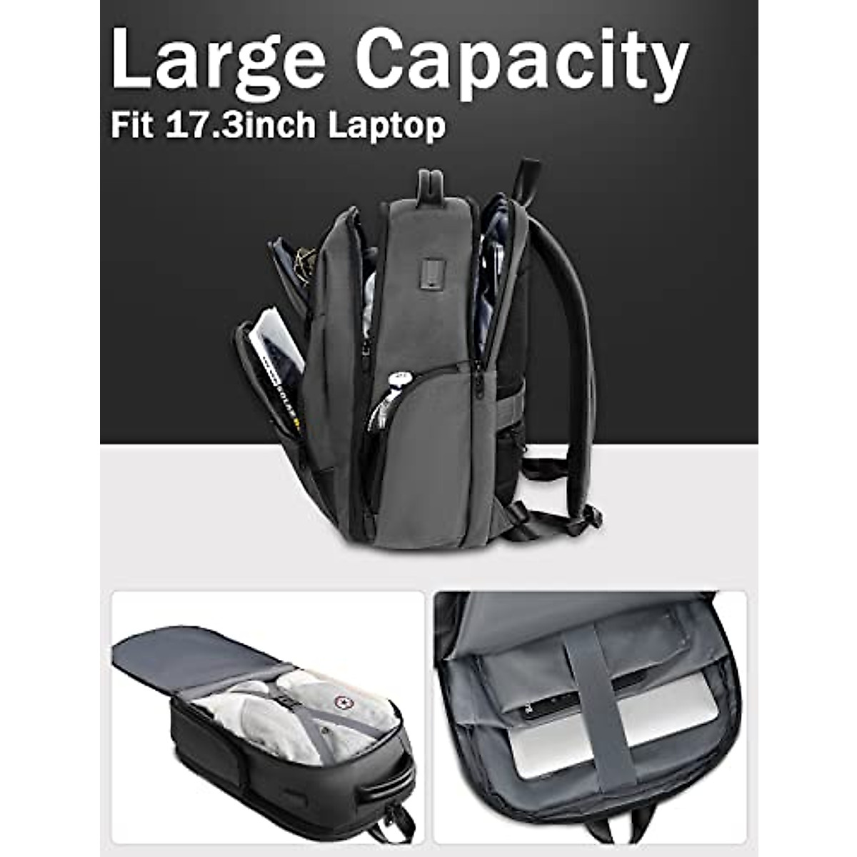 17 inch Laptop Backpack, Large 50L Business Travel Backpack with 2 Insulated Side Pockets & USB Charger, Durable Anti Theft Luggage Backpack Water Resistant Overnight Weekender Bag Gift for Men Women