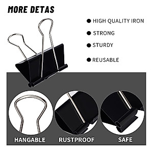 Medium Binder Clips and Paper Clips (48 Pcs) 1.25 Inch,Black Metal Medium Paper Clamps for Office, Home, School