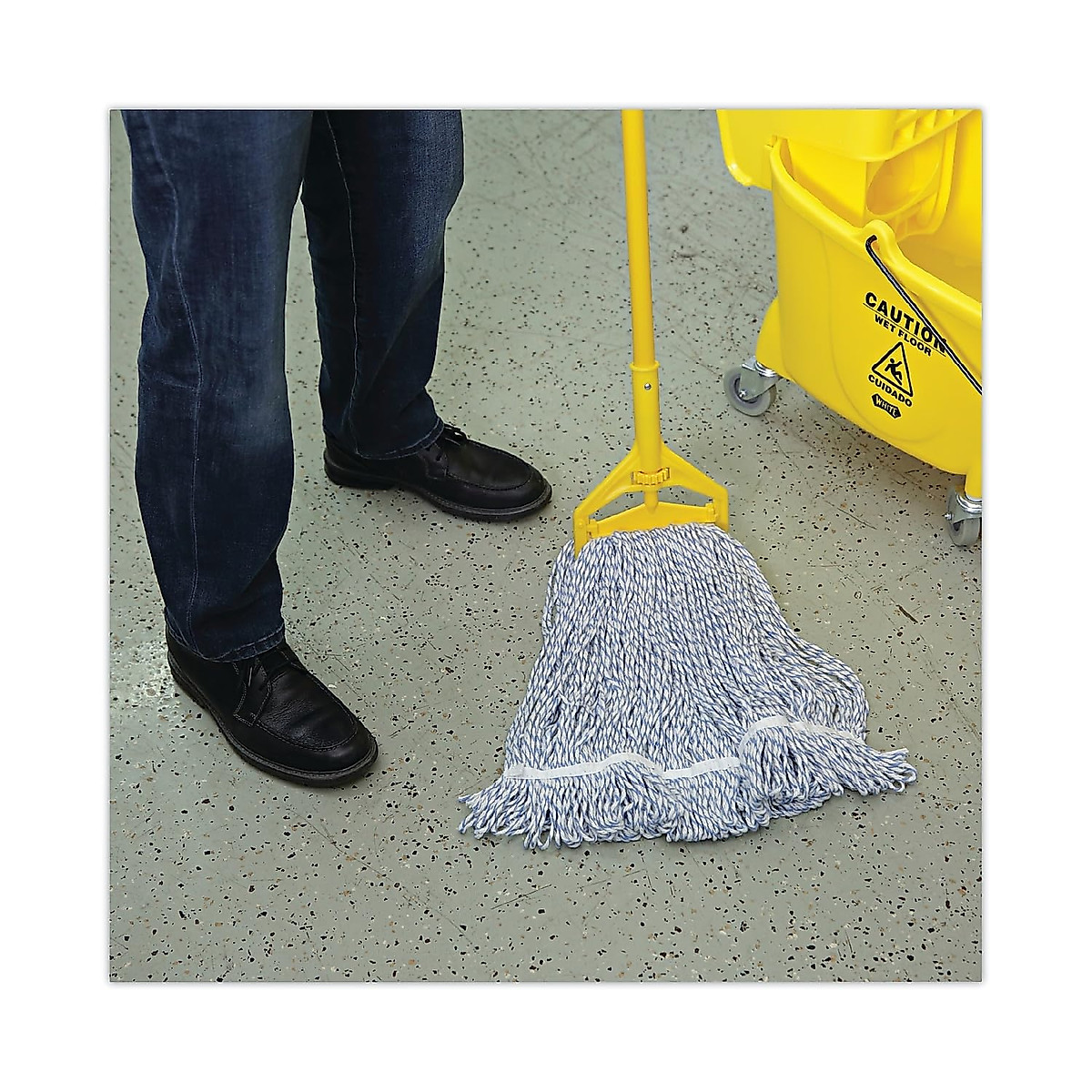 Boardwalk BWK543CT Narrow Floor Finish Rayon/Polyester Mop Head - Large, White/Blue (12/Carton)