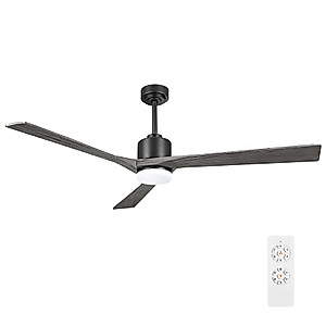 WINGBO 64" DC Ceiling Fan with Lights, 3 Reversible Solid Wood Blades, 6-Speed Noiseless DC Motor, Matte Black Finish Ceiling Fan with Remote, Gray