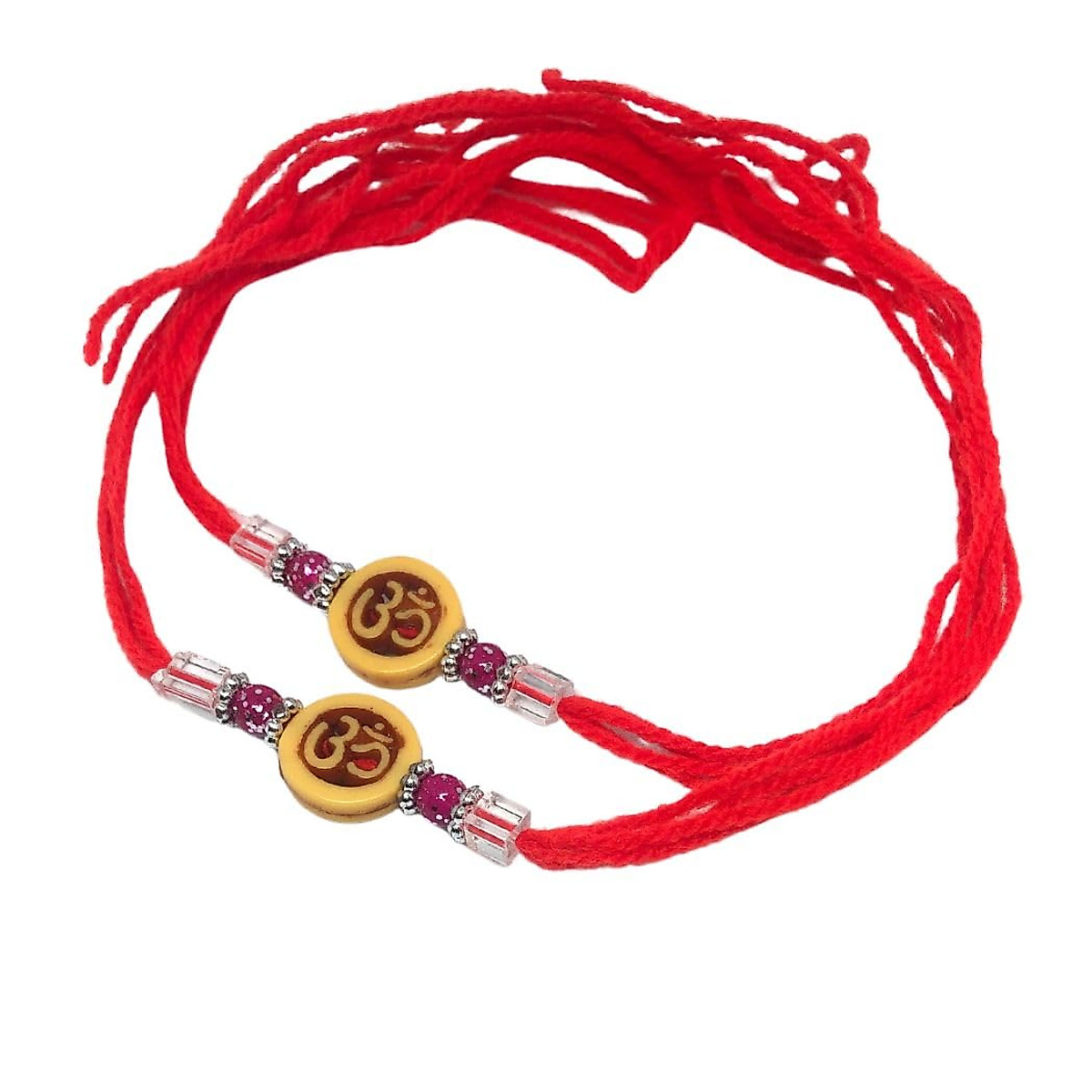JAGMOR Om Written Pendant & Pink Beads Rakhi for Brother, Handmade Rakhi, Rakhee Bracelet for Brother, Rakhi for Bhai, Rakhi Bracelet for Sister, Bhaiya Bhabhi Rakhi, Indian Rakhi, Set of 2 rakhi