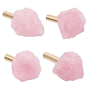 Cozy Tower 4 Pcs Rose Quartz Wall Hooks Decorative, Hat Bag Hooks for Wall Gold Brass Hooks for Hanging Purse Crystal Curtain Tieback Hooks for Wall, Pink