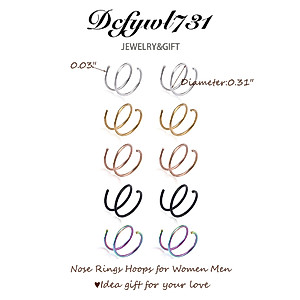 Dcfywl731 Nose Rings Hoops for Women Men Colored Twist Nose Rings Hoops for Single Piercing Nose Hoop Nostril Piercing Jewelry (10pcs)