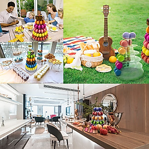 6 Tiers Round Macaron Tower Cake Stand Macaron Display Rack , Plastic Tiered Cake Dessert Serving Tower Tray for Wedding,Baby Shower and Birthday Party Decor