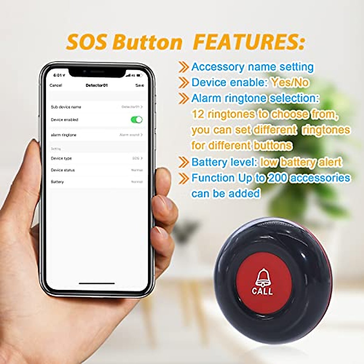 WiFi Smart Wireless Caregiver Pager Call Button System Medical Alert System Fall Alert Device for Elderly Patient Seniors Disabled 2 SOS Panic Button 1 Receiver(only Supports 2.4GHz Wi-Fi)