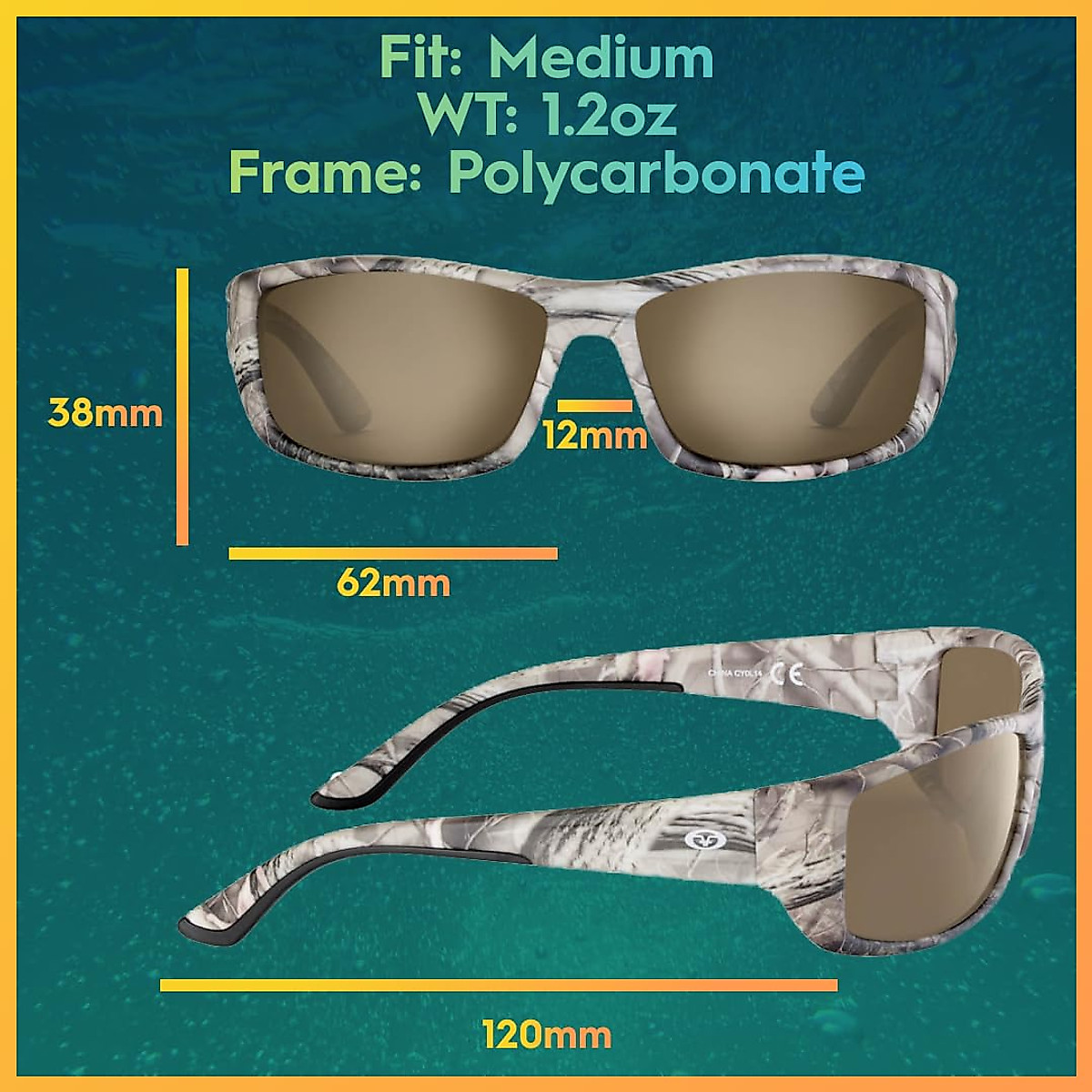 Flying Fisherman Polarized Sunglasses with 100% UVA & UVB Protection for Fishing, Biking, Golf, Hiking, Beach, Driving – BUCHANAN, Camouflage Frames with Amber Tinted Lenses (7719CA)