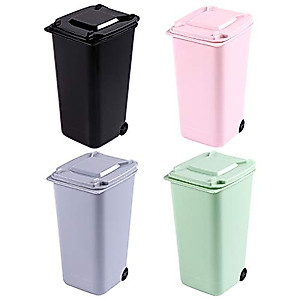 TOYANDONA 4PCS Mini Plastic Trash Can, Storage Bin Desktop Organizer, Wastebasket Trash Can with Lid, Tiny Desktop Waste Garbage Bin for Home Office Kitchen