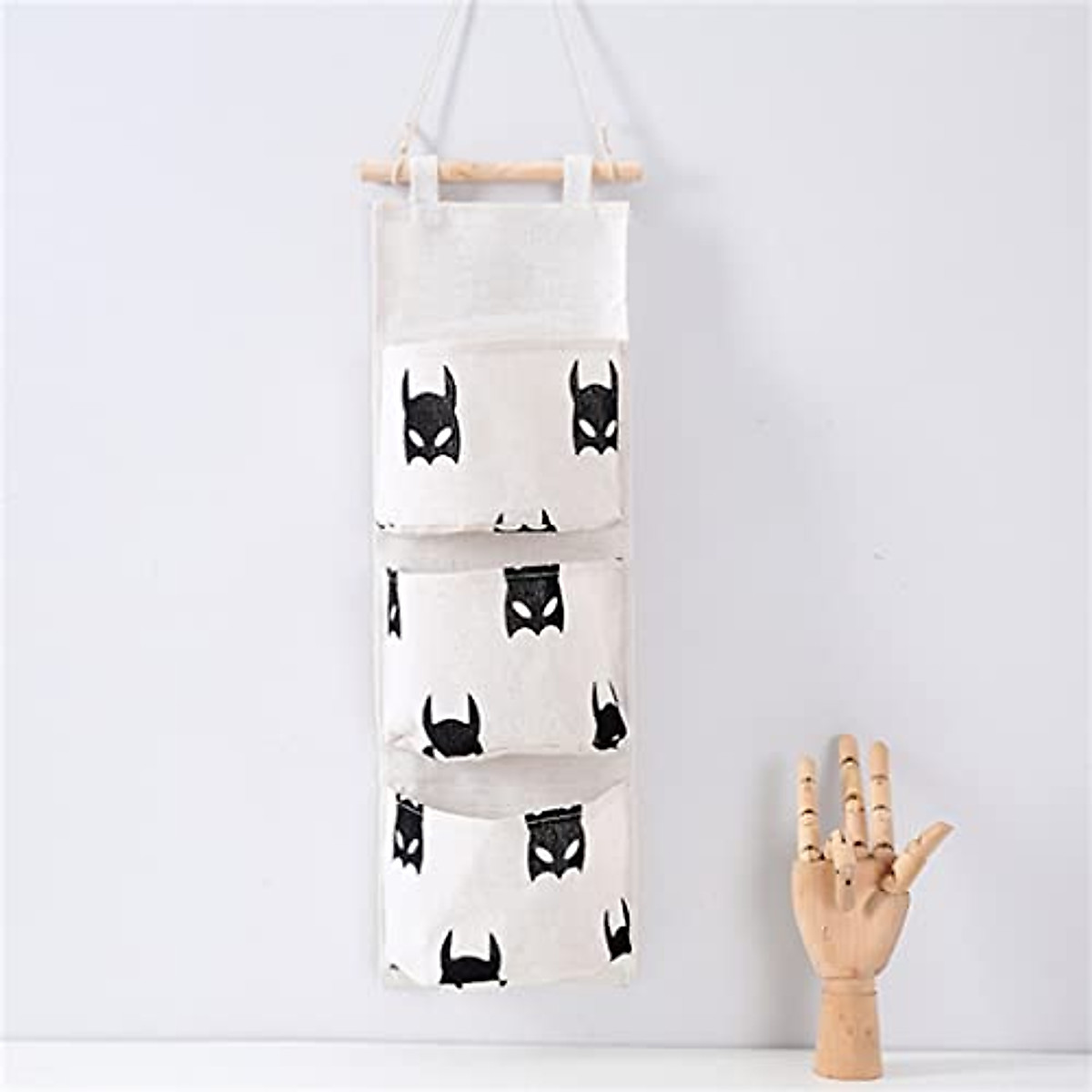 WALNUTA Cotton Black White Pattern Cotton Linen Hanging Storage Bag 3 Pocket Wall Hanging Wardrobe Hanging Bag (Color : E, Size : 67x20cm)