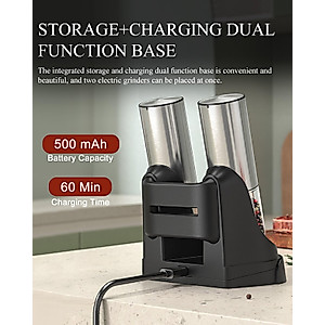 [Upgraded Larger Capacity]Electric Salt and Pepper Grinder Set Tomentific, Automatic Pepper Mills with Easy-to-Carry Dual Charging Station and Adjustable Coarseness, LED Light, Stainless Steel