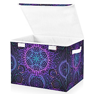 ALAZA Storage Bins Organizer Box Baskets Lidded Clothes for Shelves Closet Sacred Geometry Collapsible Stackable Storage Cubes Handles