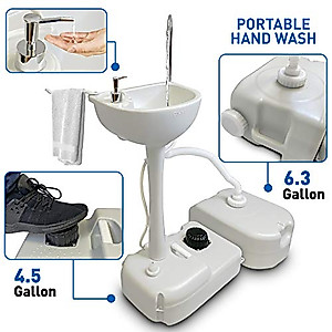 Portable Foot Operated Outdoor Hand Washing Sink Station – Includes Dirty Water Tank – Towel Holder & Soap Dispenser – 4.5 Gallon - Great for Camping, Business, Events, RV, Etc., white, 40