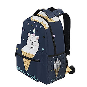 Cute Llama School Backpacks Cartoon Ice Cream Student Backpack Big For Girls Kids Elementary School Shoulder Bag Bookbag