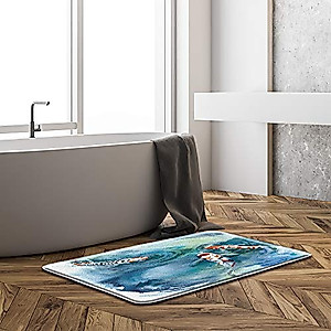 AMFD Koi Fish Bath Mat Red Asian Japanese Watercolor Koi in Pond Ink Painting Style Colorful Carp Fish Art Soft Bathroom Shower Mat Kitchen Rug Microfiber Memory Foam,18x30 Inch