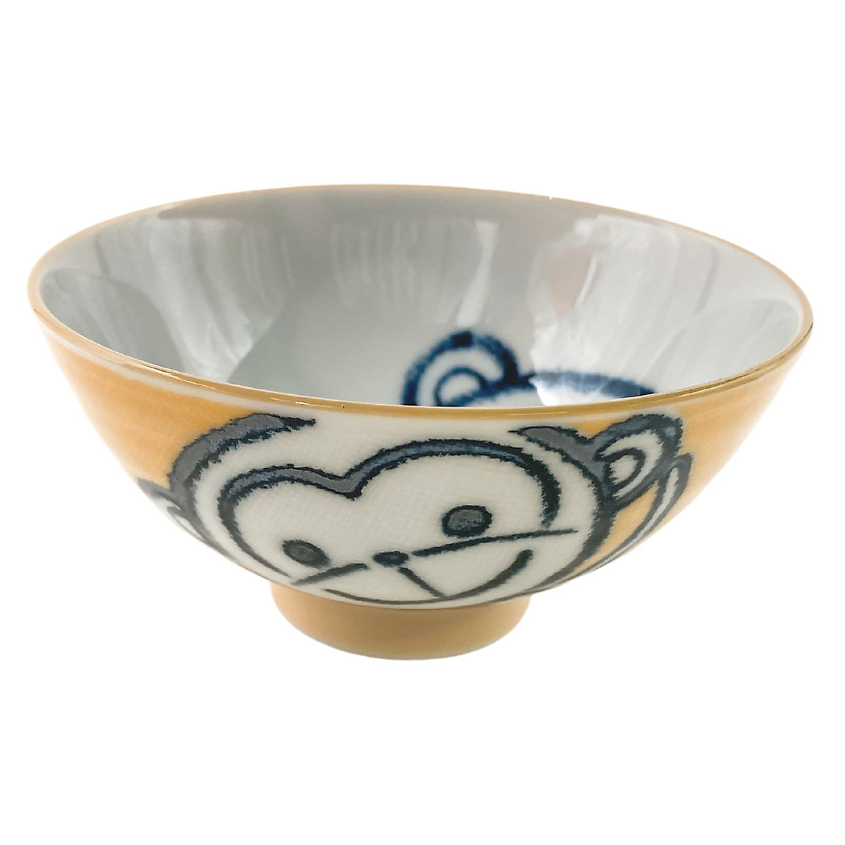 Needzo Cute Monkey Design Ceramic Japanese Rice Bowl, Small Asian Serving Dish for Soup, 4.5 Inch