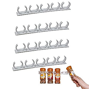 CaoXiong 4 Pack 20-Clips Wall Mounted Kitchen Spice Jar Rack,Organizer Rack,Seasoning Jar Storage Holder,Bottles Clip,Cupboard Spice Rack Shelf Cabinet Organizer Door with Adhesive Tape