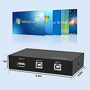Printer Cable Splitter one Printer Two Computers, 2 Port USB Switch, USB 2.0 Manual Computer Printers Switch for Home Use with 2pcs 6 feet Print Cables Printer Cable Splitter