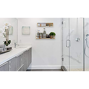 Spiretro Floating RV Shelves, Wall Mount Rustic Wood Wall Shelves with Metal Rail Storage Organize, Display, Décor for Bathroom Living Room Bedroom Kitchen Room Closet, Set of 2 (Large & Small)_ Beige