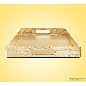Home Redefined 18”x12” Rectangle Alligator Faux Leather Decorative Serving Tray with Handles, Gold