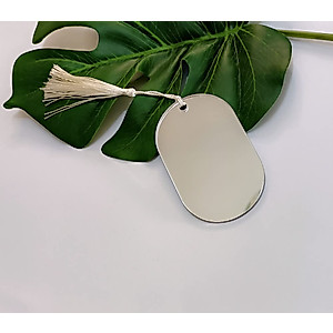 Yuxuanish Set of 12 Acrylic Luggage Tag,Mirrored Acrylic Place Cards Blanks with Tassels,DIY Oval Wedding Guest Name Cards,Acrylic Name Place Card (Silver Mirror)