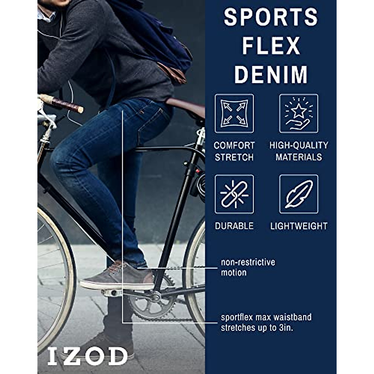 IZOD Men's Jeans | Ultrasoft Stretch Denim | Straight Leg Jeans with Sportflex Waistband for Men, Size 40W x 32L, Soft Blue