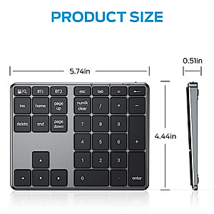 iClever Number Pad, Aluminum Wireless Number Pad for Multi Devices, USB-C Rechargeable, External 34-Keys Bluetooth Keyboard for Data Entry, Compatible for Laptop, Mac, iMac, Tablet, PC Desktop