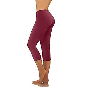 PANOEGSN Tummy Control Leggings for Women Capri Pants Solid Color Cropped Yoga Pants Tight Stretchy Athletic Fitness Trousers