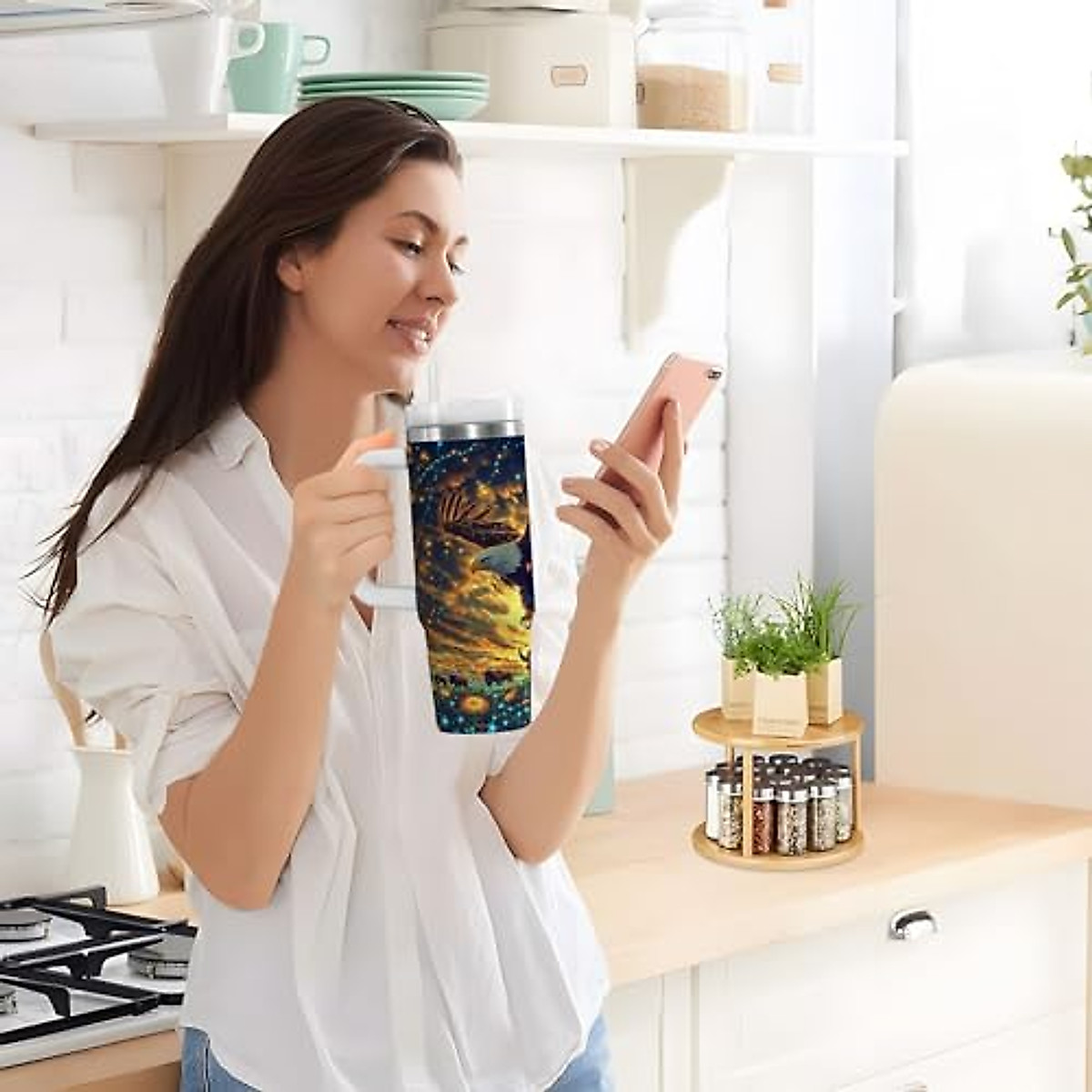 Slewiaeky Tumbler with Handle 40 oz Animal Hawk Beautiful America Travel Mug with Lid and Straw Stainless Steel Vacuum Insulated Water Bottle Cup for Iced Tea Coffee Cold Beverages Cup Holder Friendl