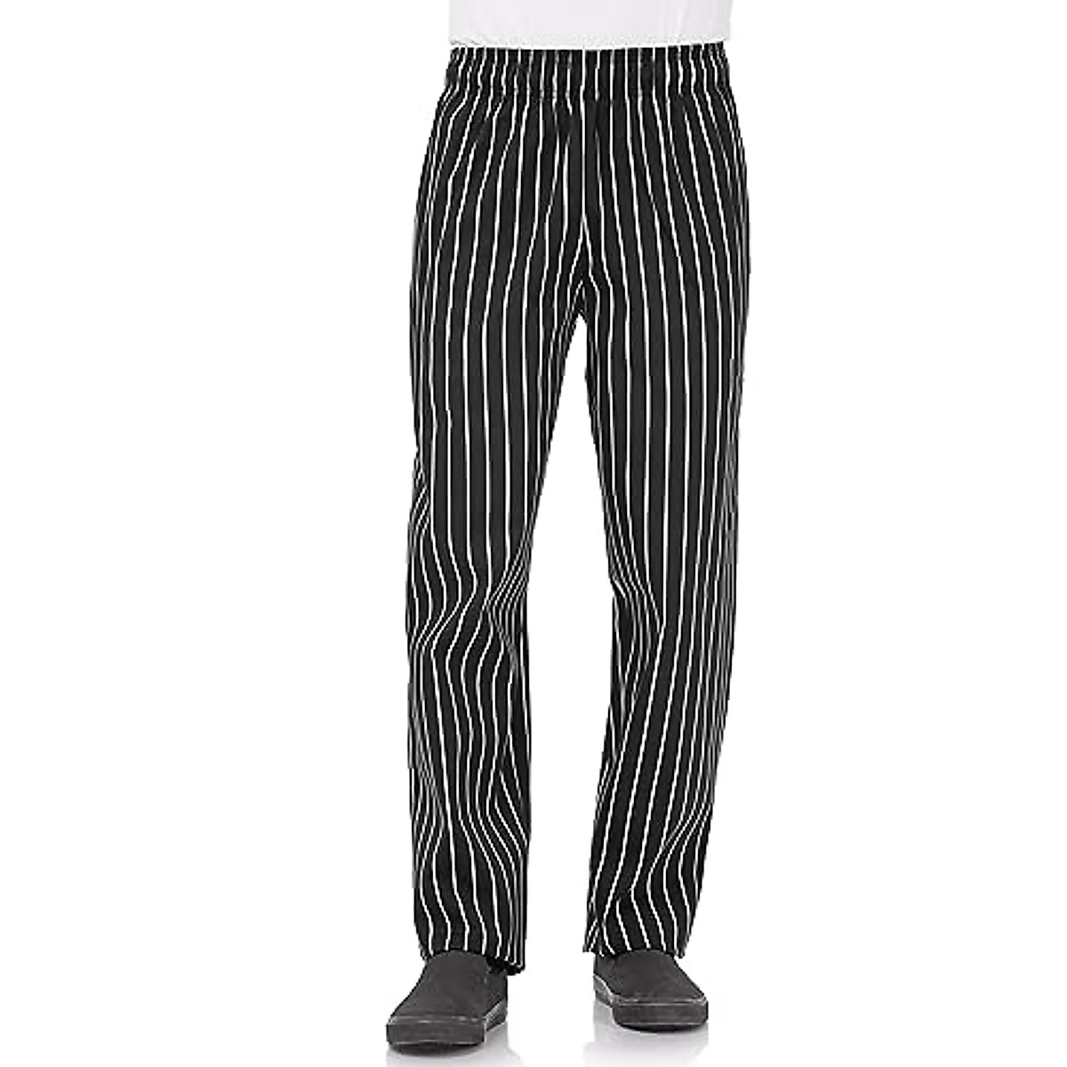 Chef Works Men's Designer Baggy Chef Pants, Black W/ Chalk Stripe, Large