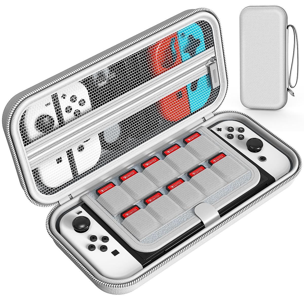 Mooroer Switch Carrying Case Compatible with Nintendo Switch/Switch OLED Console, White Protective Hard Portable Switch Travel Case Shell Pouch with 10 Games Cartridges for Accessories and Games
