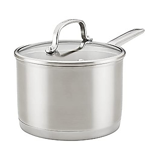 KitchenAid 3-Ply Base Brushed Stainless Steel Sauce Pan/Saucepan with Lid, 3 Quart