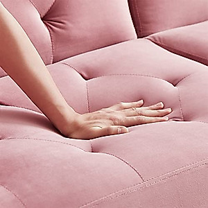 FANYE 3-in-1 Tufted Upholstered Daybed Futon Sofabed Loveseat W/Reclining Split Backrest and Metal Legs,2-Seaters Sofa Soft Cushions Love Seat Convertible Sleeper Couch Bed for Living Room, Twin, Pink