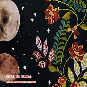 Lifeel Moonlit Garden Tapestry, Moon Phase Surrounded by Vines and Flowers Black Wall Decor Tapestry 36×48 inches