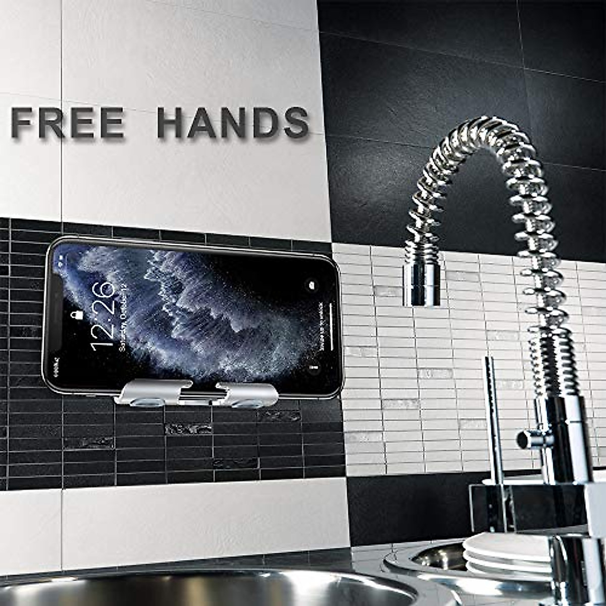 BICEUKI Shower Phone Holder， Version Wall Mount Phone Stand,with Charging Port ，for The Bathroom,Kitchen,Office and More,Compatible with Smartphone. (Silver－Gray)