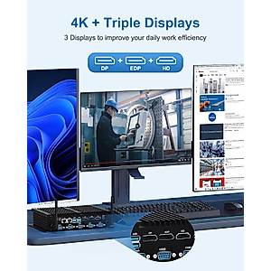 BASOARO Industrial Mini Computer, Fanless Industrial PC, Core i7 8550U, 16G RAM 512G SSD 1TB HDD, Dual LAN, Triple Display 4K UHD, DP/EDP/HD, 6 RS232 COM, Win 11 Pro Mini PC