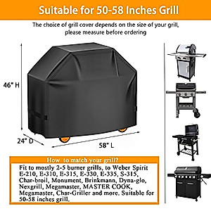 Aoretic Grill Cover, 58inch BBQ Gas Grill Cover, Waterproof,Anti-UV Material with Elastic Velcro & Adjustable Rope for Weber Char-Broil Monument, Brinkmann Dyna-glo Nexgrill Megamaster MASTERCOOK