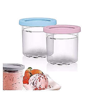 EVANEM 2/4/6PCS Creami Pints, for Ninja Creami Pint,16 OZ Ice Cream Pints Airtight and Leaf-Proof Compatible with NC299AMZ,NC300s Series Ice Cream Makers,Pink+Blue-2PCS