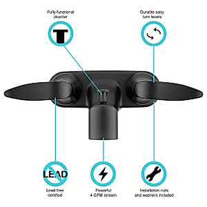 Dura Faucet DF-SA110LH-MB RV Tub & Shower Faucet Valve Diverter with Winged Levers (Matte Black)
