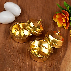 RUDRA CENTRE Brass Faceted Haldi Kumkum Container (Dibbi) - Set of 2