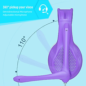 Anivia Computer Headsets Over Ear Headphones Wired Gaming Headset with Mic for PC Mac PS4 PS5 Xbox One, Stereo Surround Sound, Purple