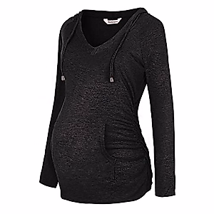 Hanweini Maternity Hoodie Tops Sweatshirt Casual Long Sleeve Ruched Pregnancy Shirt Tunics (Black Gray,XX-Large)