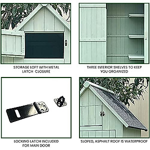 Hanover Outdoor Vertical Wooden Storage Shed for Tools, Equipment, Garden Supplies, with Shelf and Lock, 8.7 cu. ft. Capacity - HANWS0102-GRN