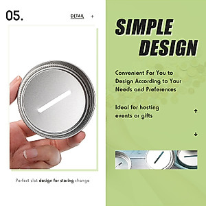 Stainless Steel Coin Slot Bank Lid Compatible with Mason Jars Canning Jars Money Saving Jars Metal Coin Slot Lid for Regular Mouth Ball, Canning Jars, 70 mm (6 Pieces)