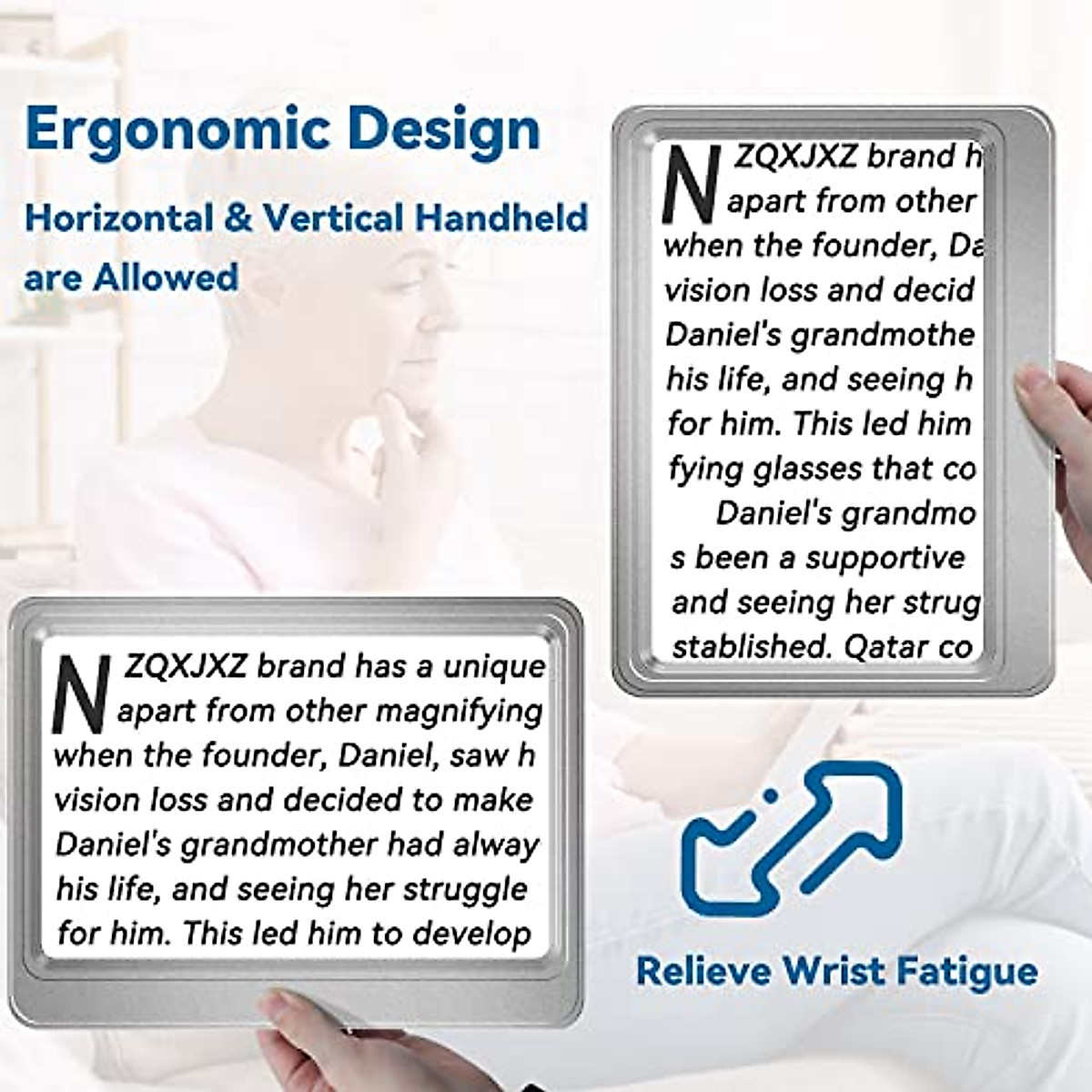 NZQXJXZ 5X Magnifying Glass for Reading, Large and Lightweight Magnifier Provide Full Book Page Viewing Area Perfect Handheld Magnifier for Reading Small Prints and Low Vision Person Silver